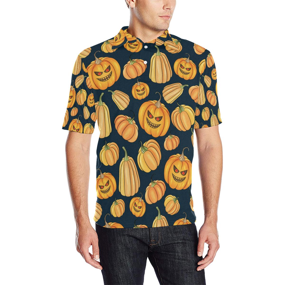Pumpkin Halloween Pattern Print Design Men Polo Shirt - Bluefink