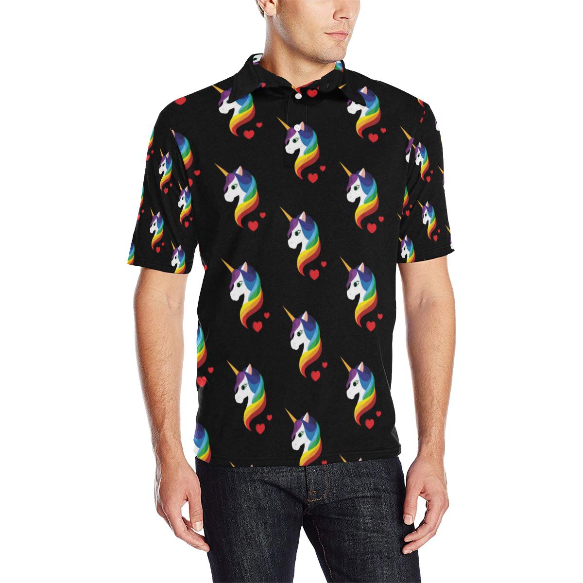 Rainbow Unicorn Pattern Print Design Men Polo Shirt - Bluefink