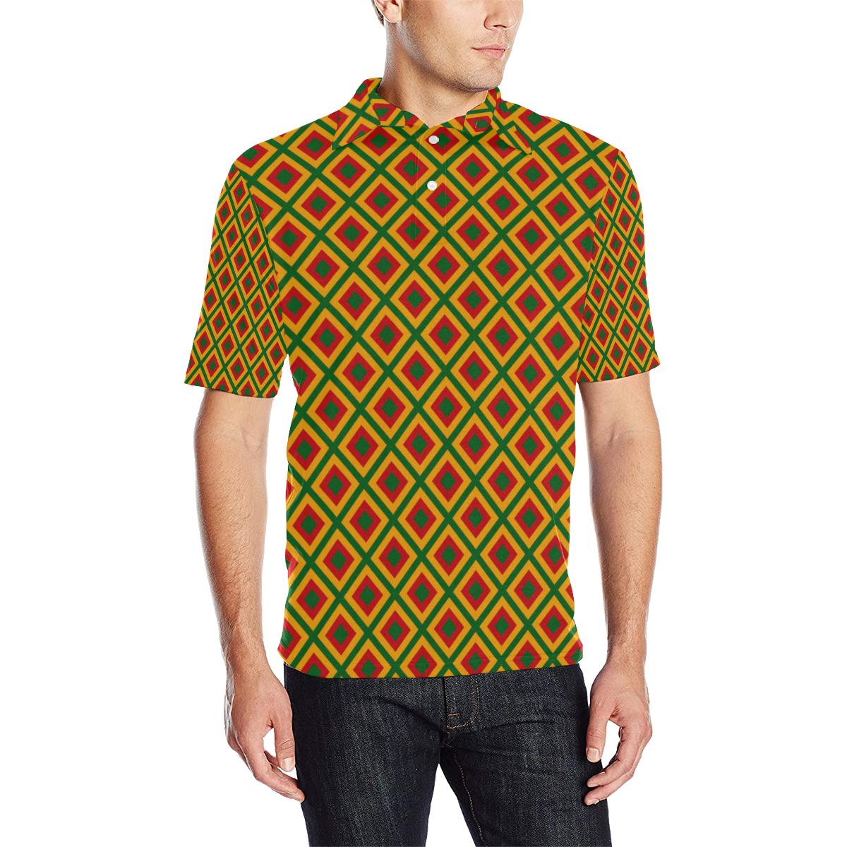 Rasta Reggae Color Cross Men Polo Shirt - Bluefink