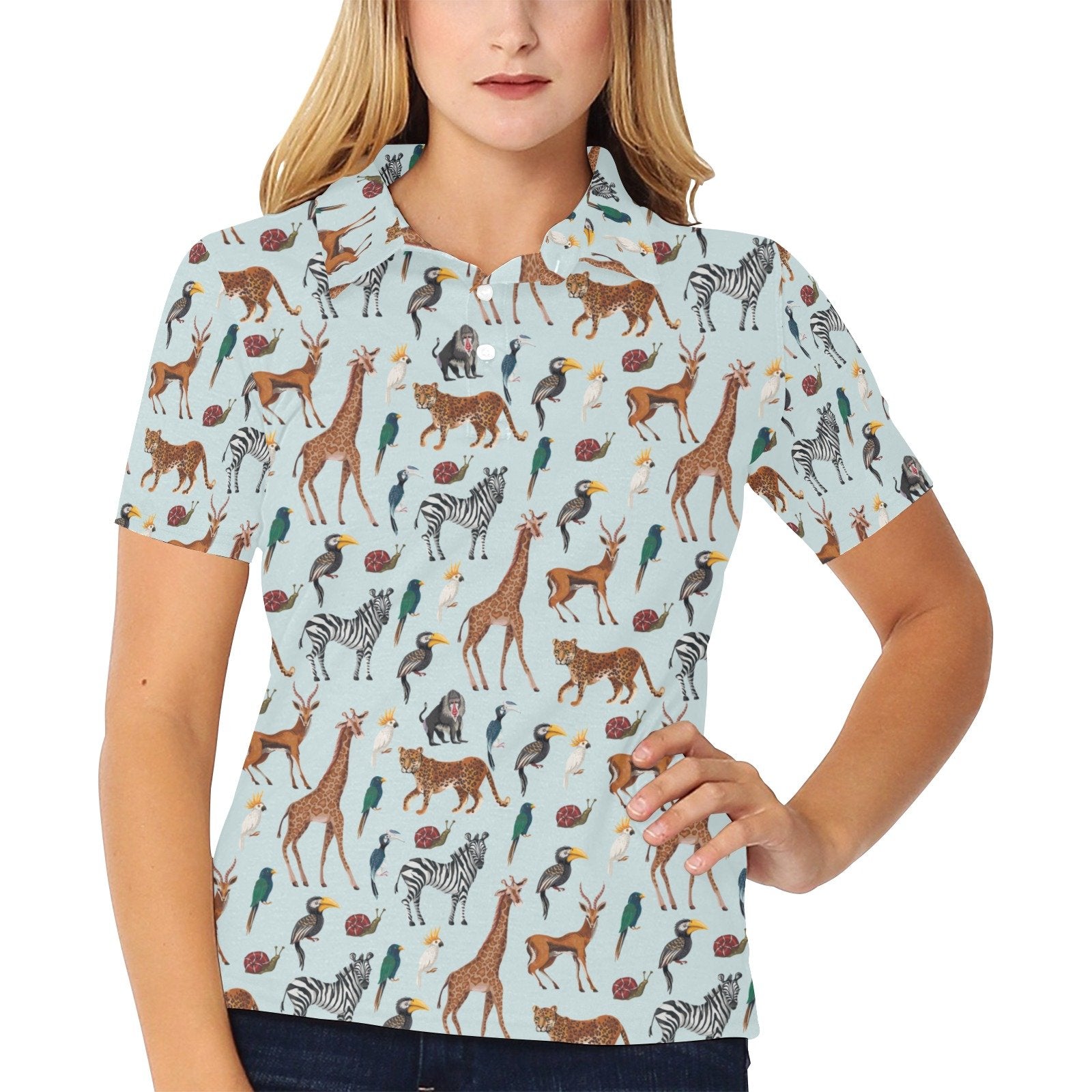 Safari Animal Print Design Women's Polo Shirt 3D Polo Shirt A2 - Bluefink