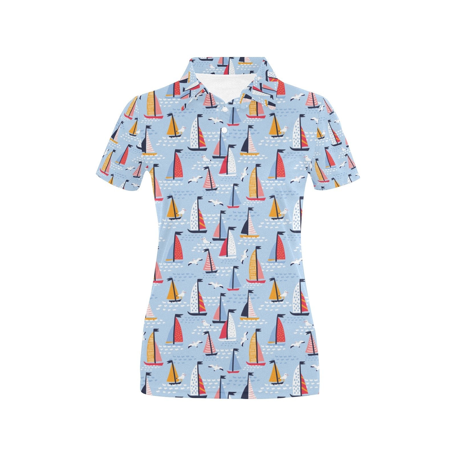 Sailboat Print Design Women's Polo Shirt 3D Polo Shirt A2 - Bluefink