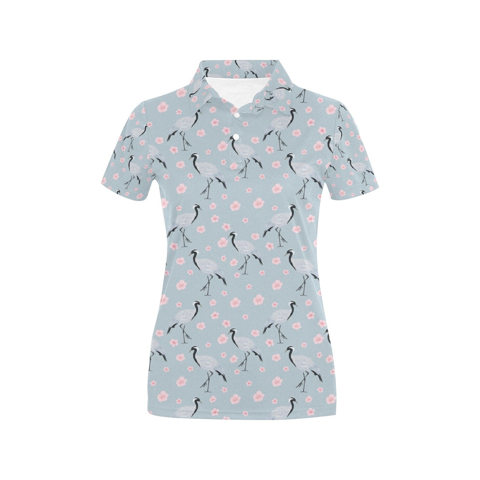 Sakura Bird Print Design Women's Polo Shirt - Bluefink