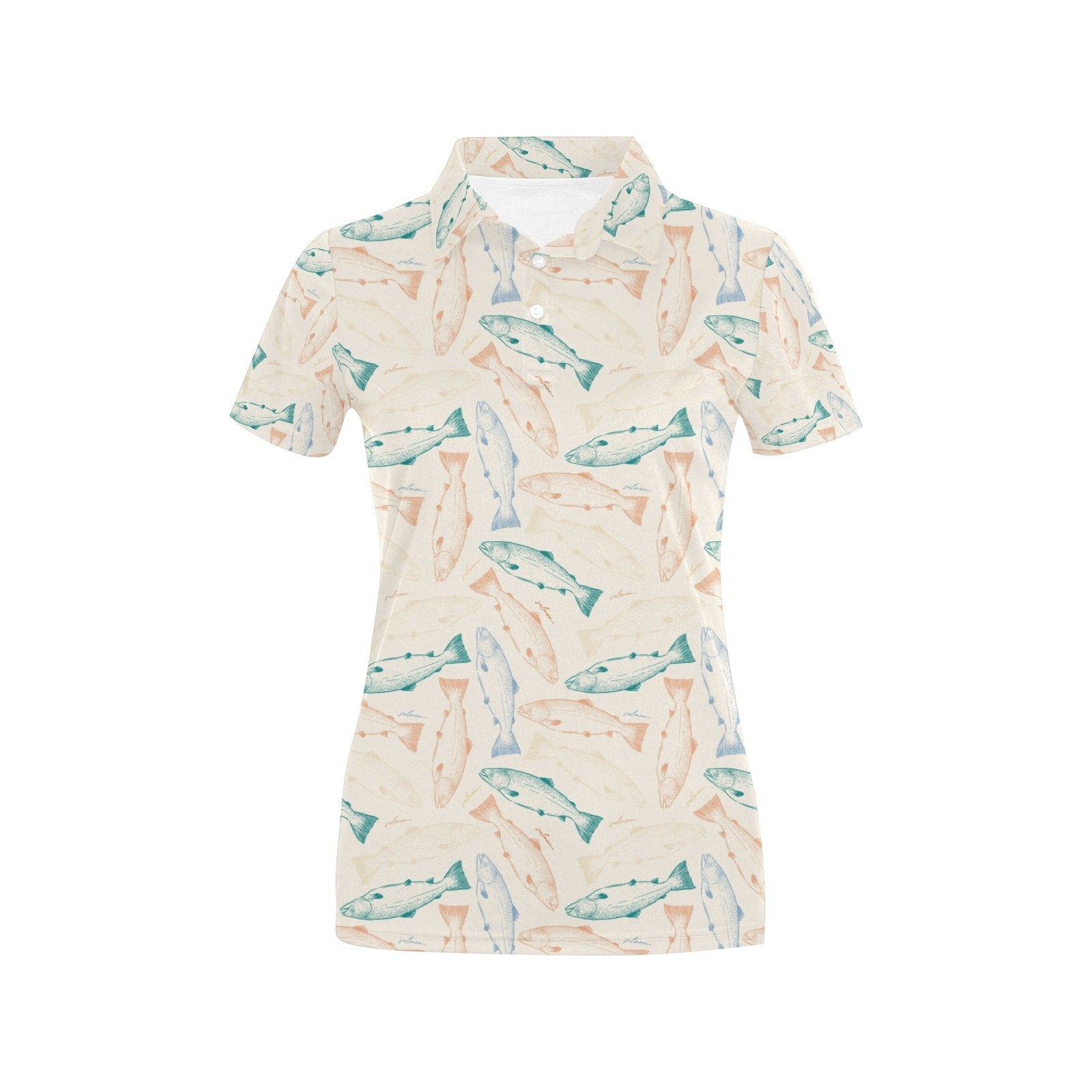 Salmon Fish Print Design Women's Polo Shirt 3D Polo Shirt A2 - Bluefink
