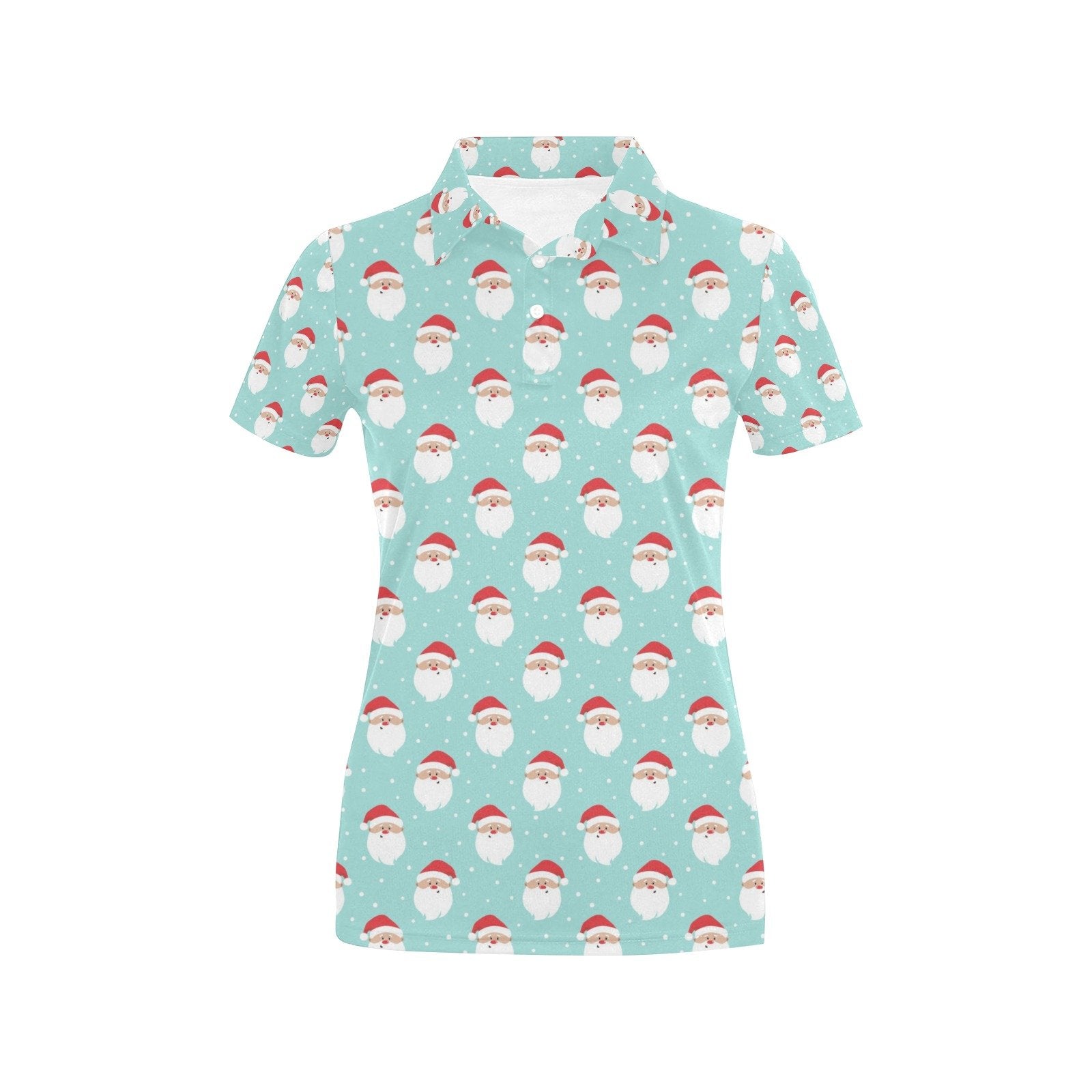 Santa Print Design Women's Polo Shirt - Bluefink