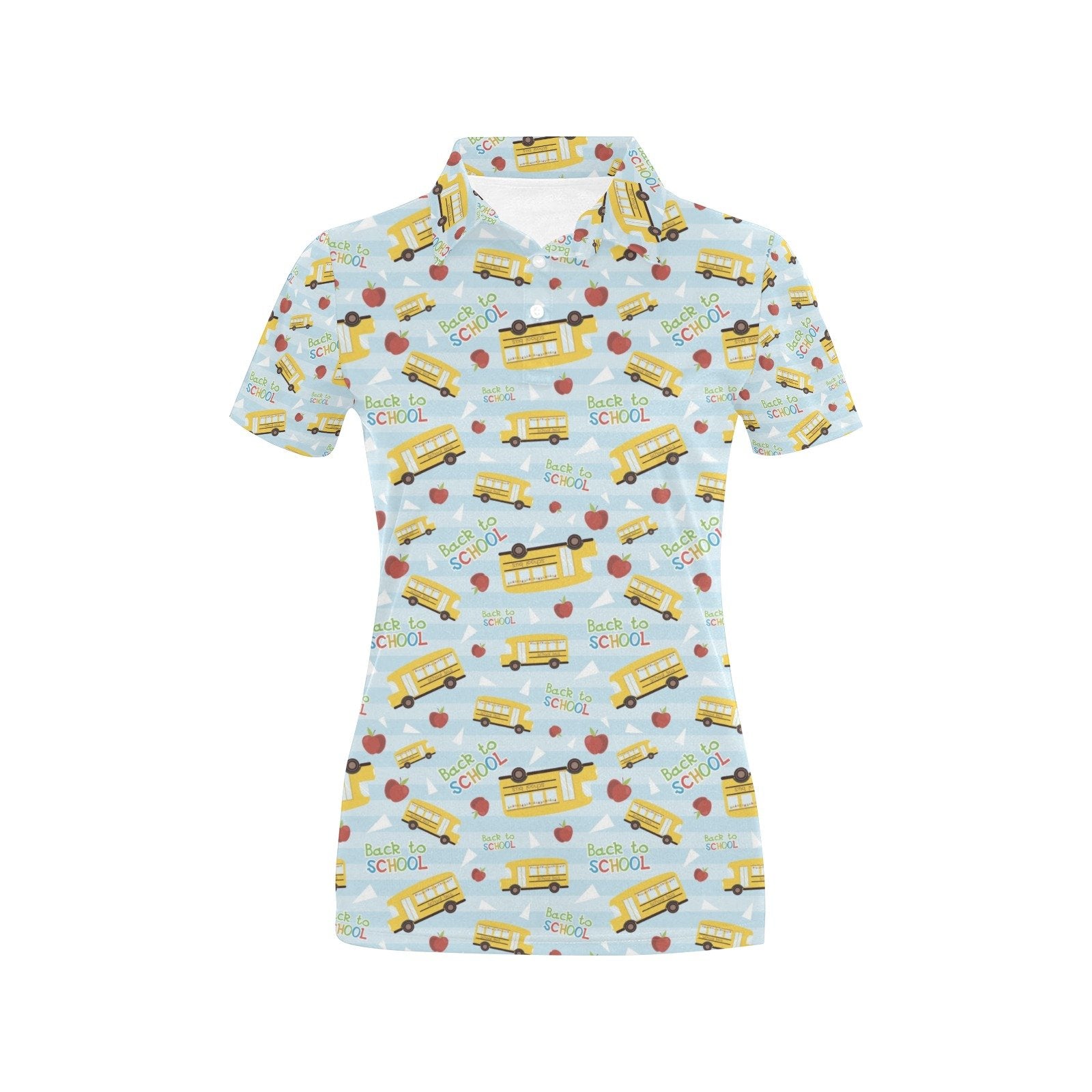 School Bus Back To School Print Design Women's Polo Shirt - Bluefink