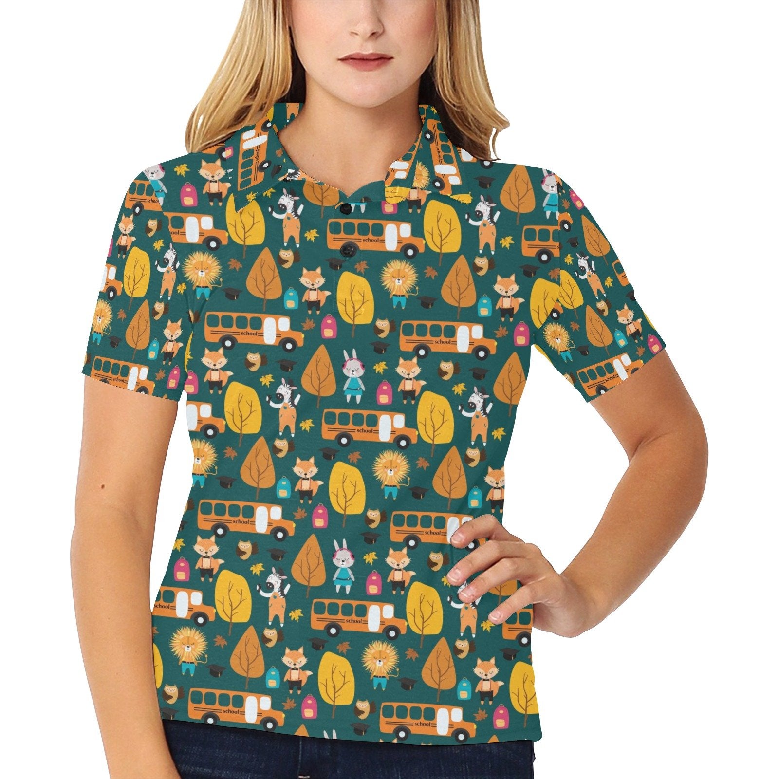 School Bus Print Design Women's Polo Shirt 3D Polo Shirt A2 - Bluefink