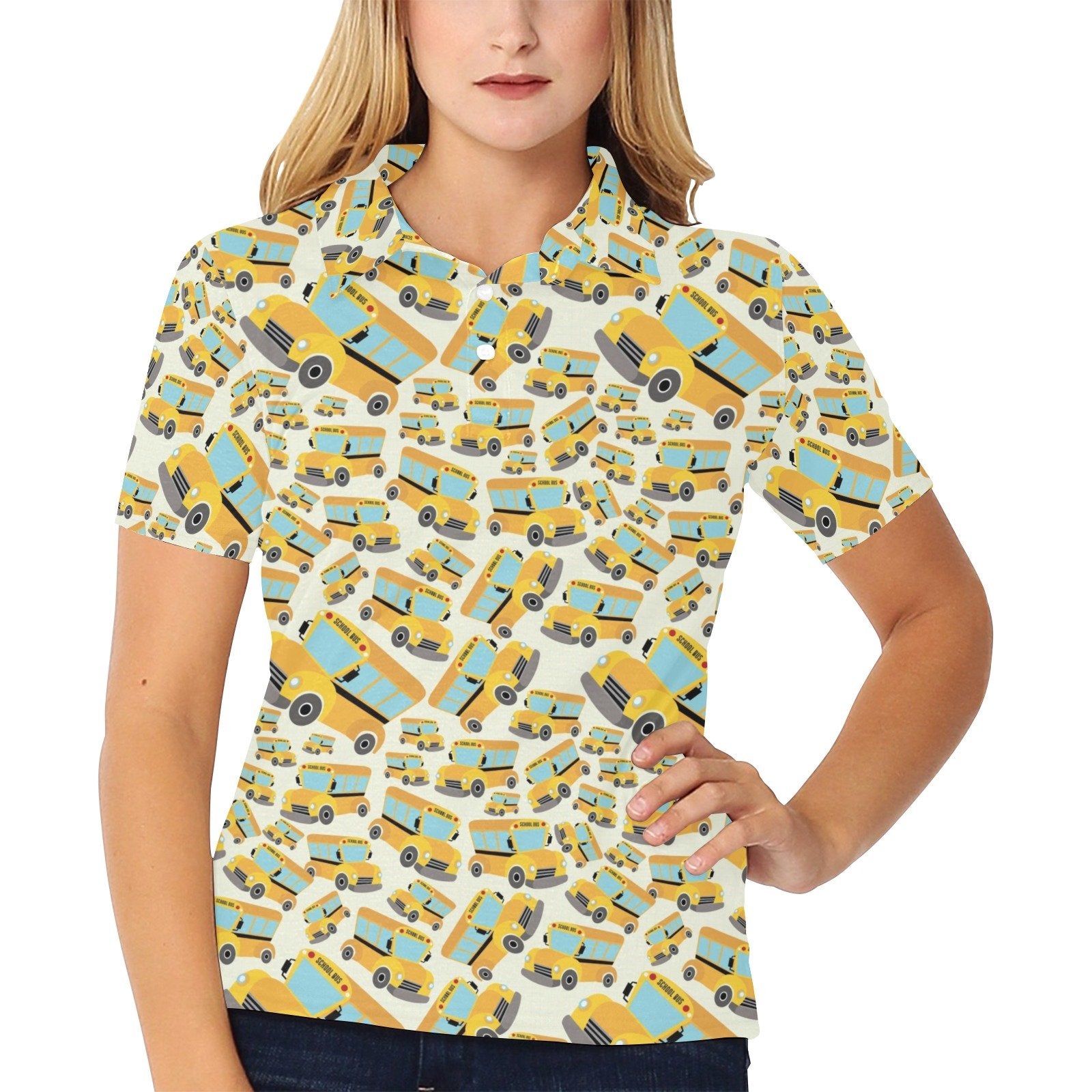 School Bus Print Design Women's Polo Shirt 3D Polo Shirt A3 - Bluefink