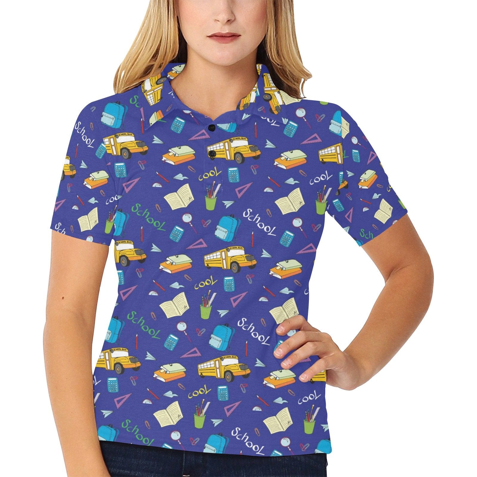 School Bus Print Design Women's Polo Shirt 3D Polo Shirt A4 - Bluefink