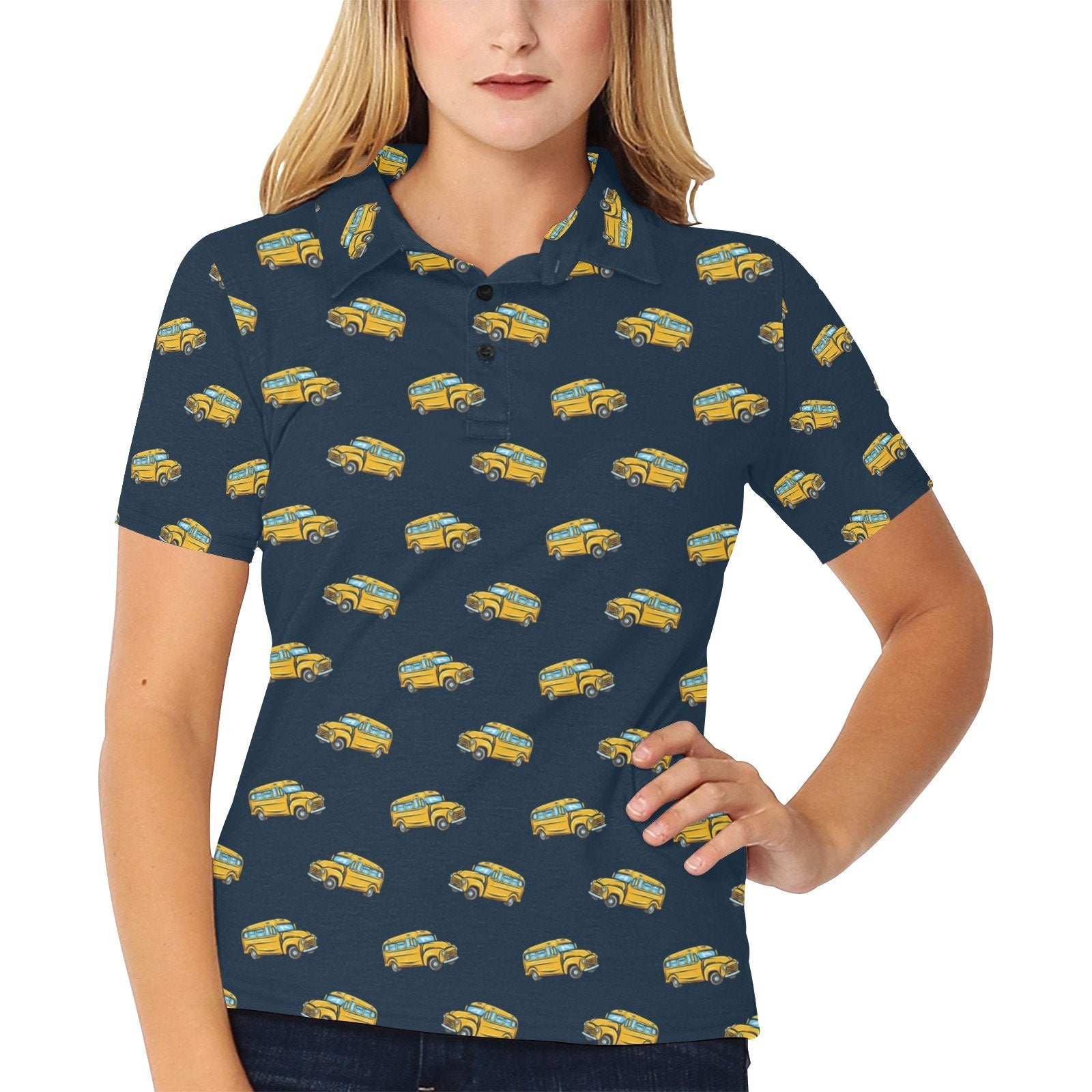 School Bus Print Design Women's Polo Shirt 3D Polo Shirt A5 - Bluefink