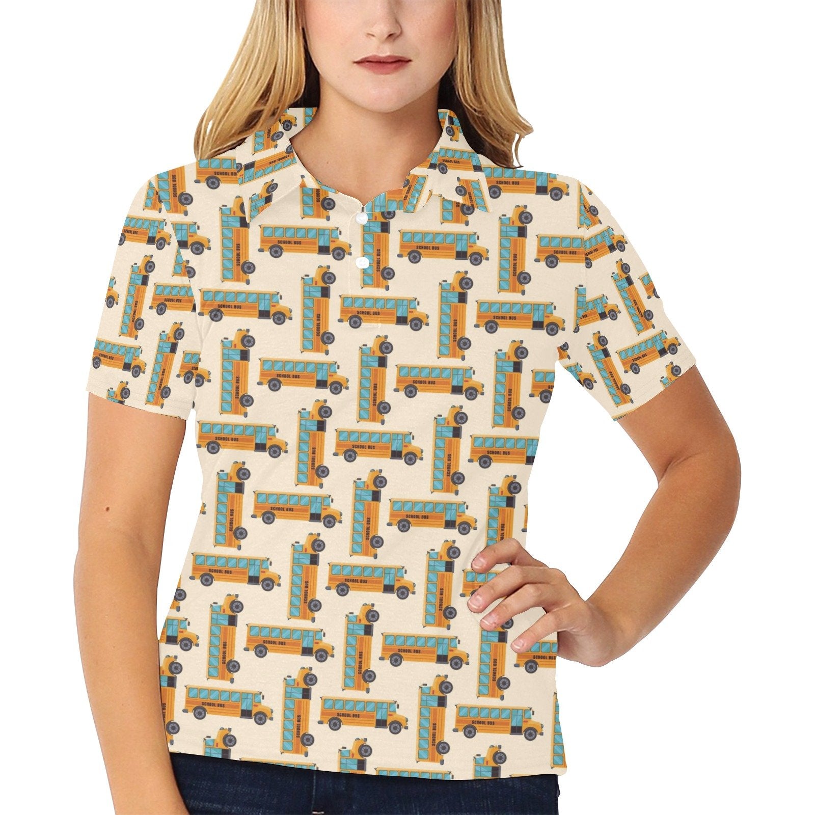 School Bus Print Design Women's Polo Shirt 3D Polo Shirt A6 - Bluefink