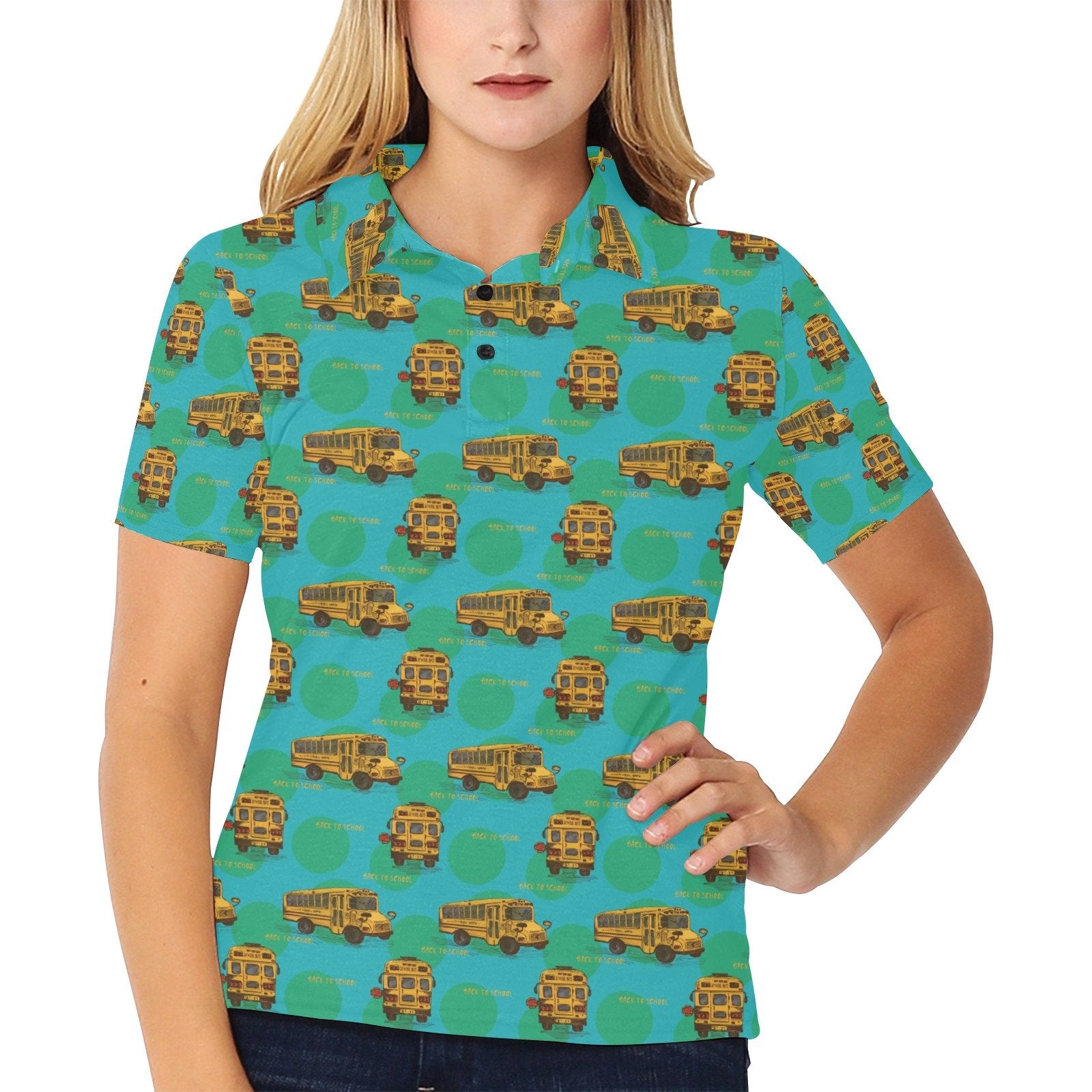 School Bus Print Design Women's Polo Shirt 3D Polo Shirt A7 - Bluefink