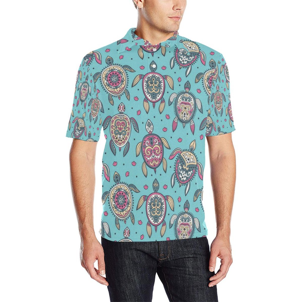 Sea Turtle Art Pattern Men Polo Shirt - Bluefink