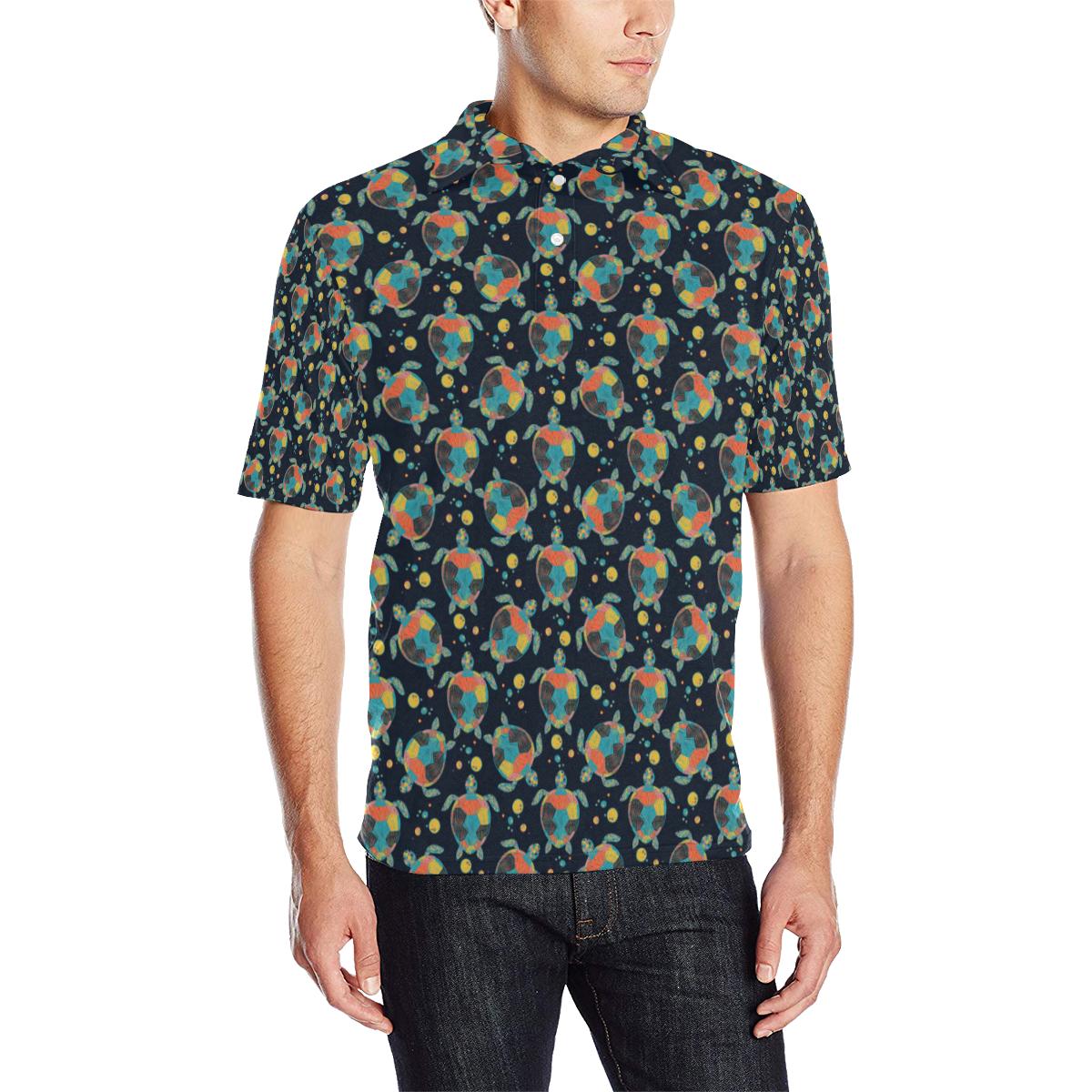 Sea Turtle Colorful With Bubble Print Men Polo Shirt - Bluefink