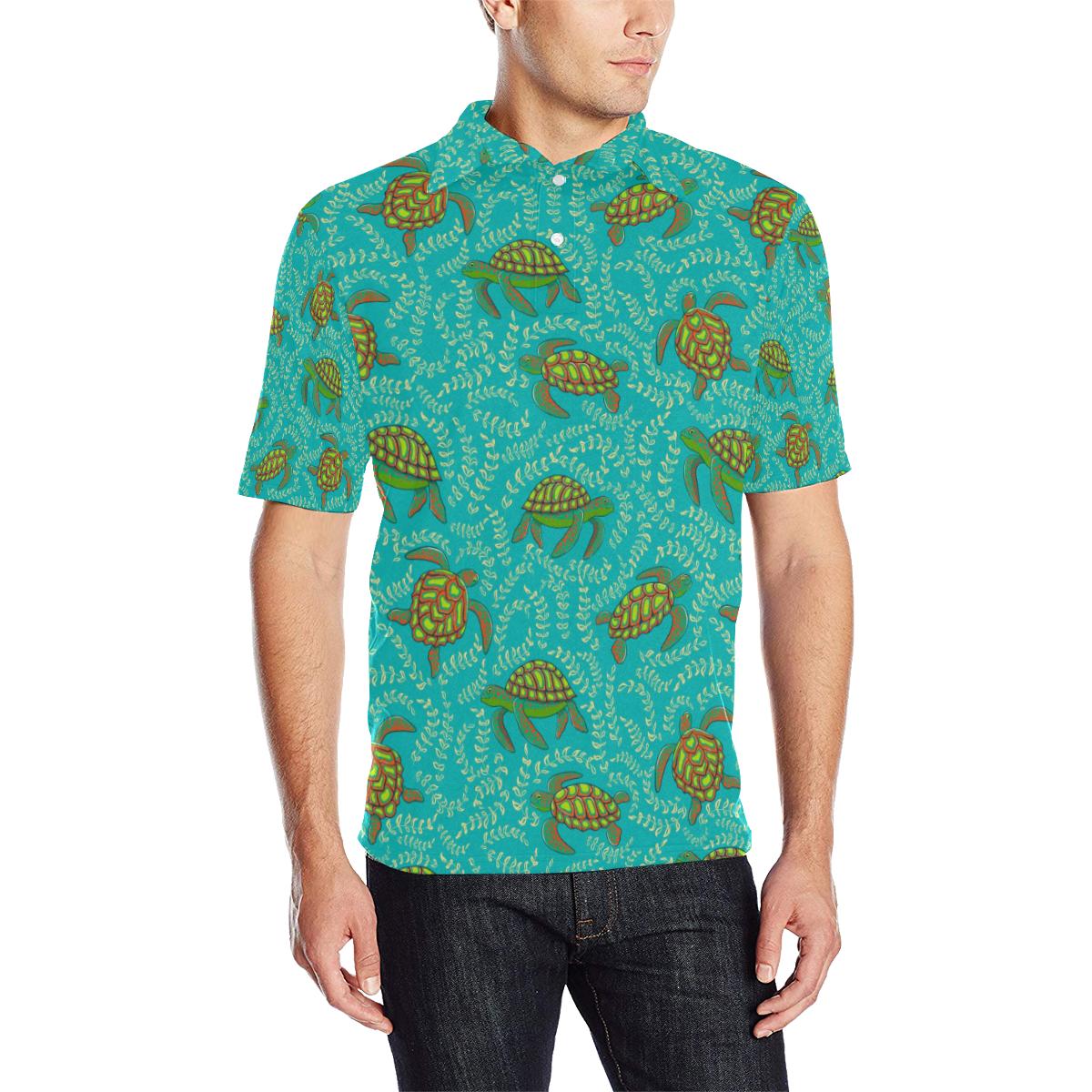 Sea Turtle Pattern Print Design T010 Men Polo Shirt - Bluefink