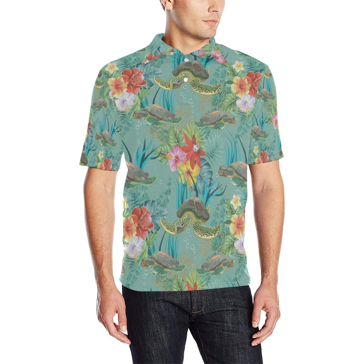 Sea Turtle Pattern Print Design T012 Men Polo Shirt - Bluefink