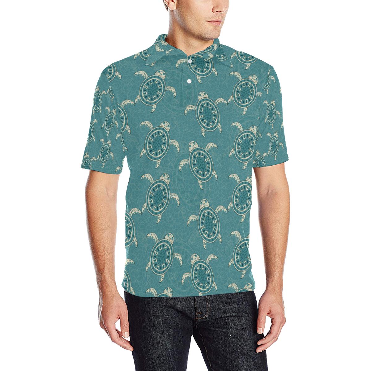 Sea Turtle Pattern Print Design T02 Men Polo Shirt - Bluefink