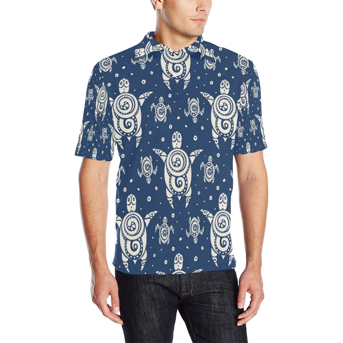 Sea Turtle Tribal Men Polo Shirt - Bluefink