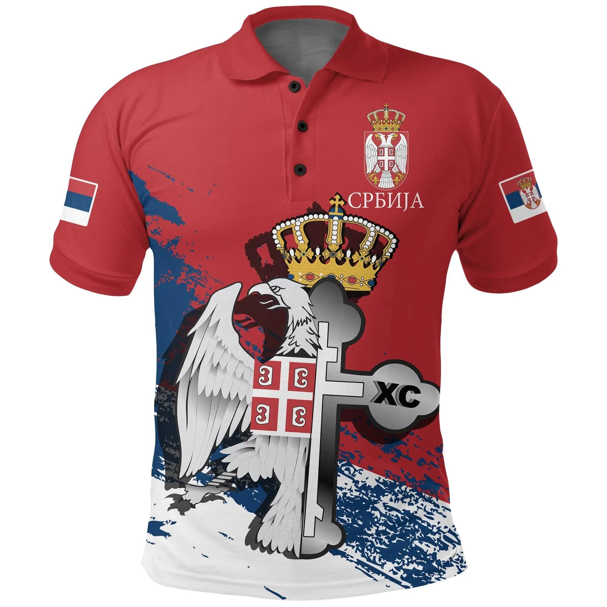 Serbia Special Polo Shirt - Serbian Eagle / Orthodox Cross - Bluefink