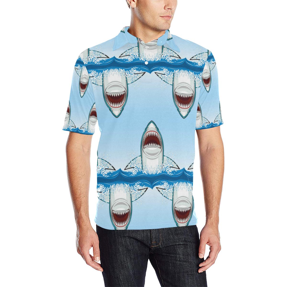 Shark Bite Men Polo Shirt - Bluefink