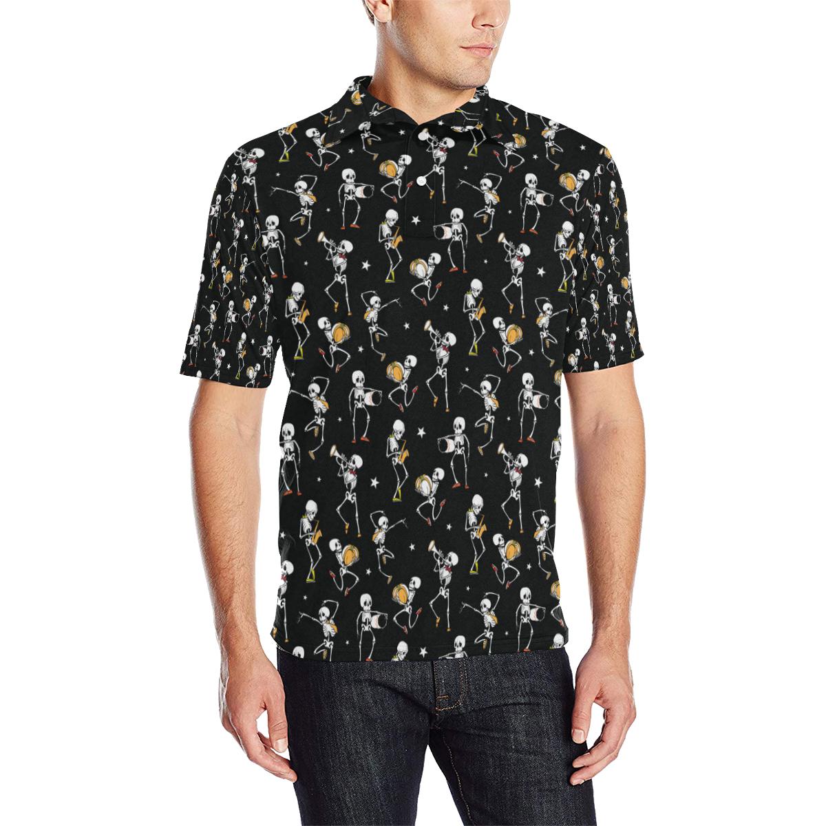Skeleton Dance Print Men Polo Shirt - Bluefink