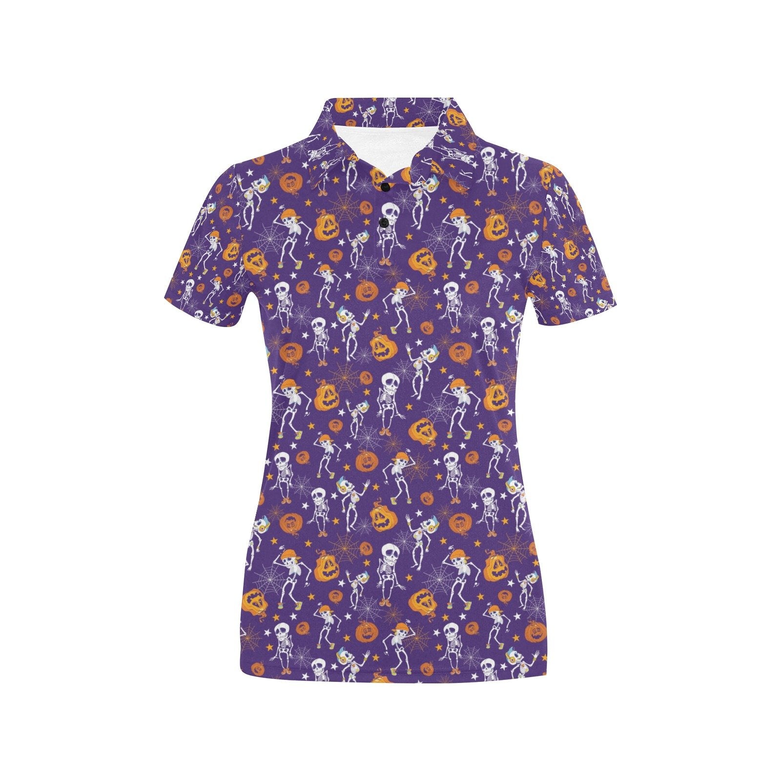 Skeleton Halloween Dance Print Design Women's Polo Shirt - Bluefink