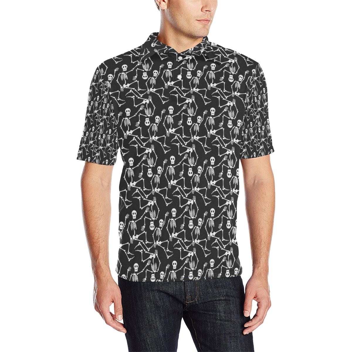 Skeleton Themed Print Men Polo Shirt - Bluefink