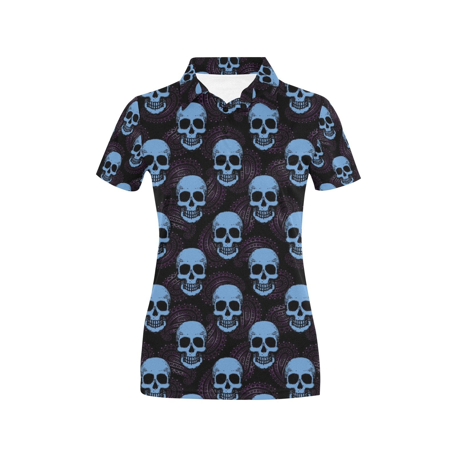Skull Print Design Women's 3D Polo Shirt - Bluefink