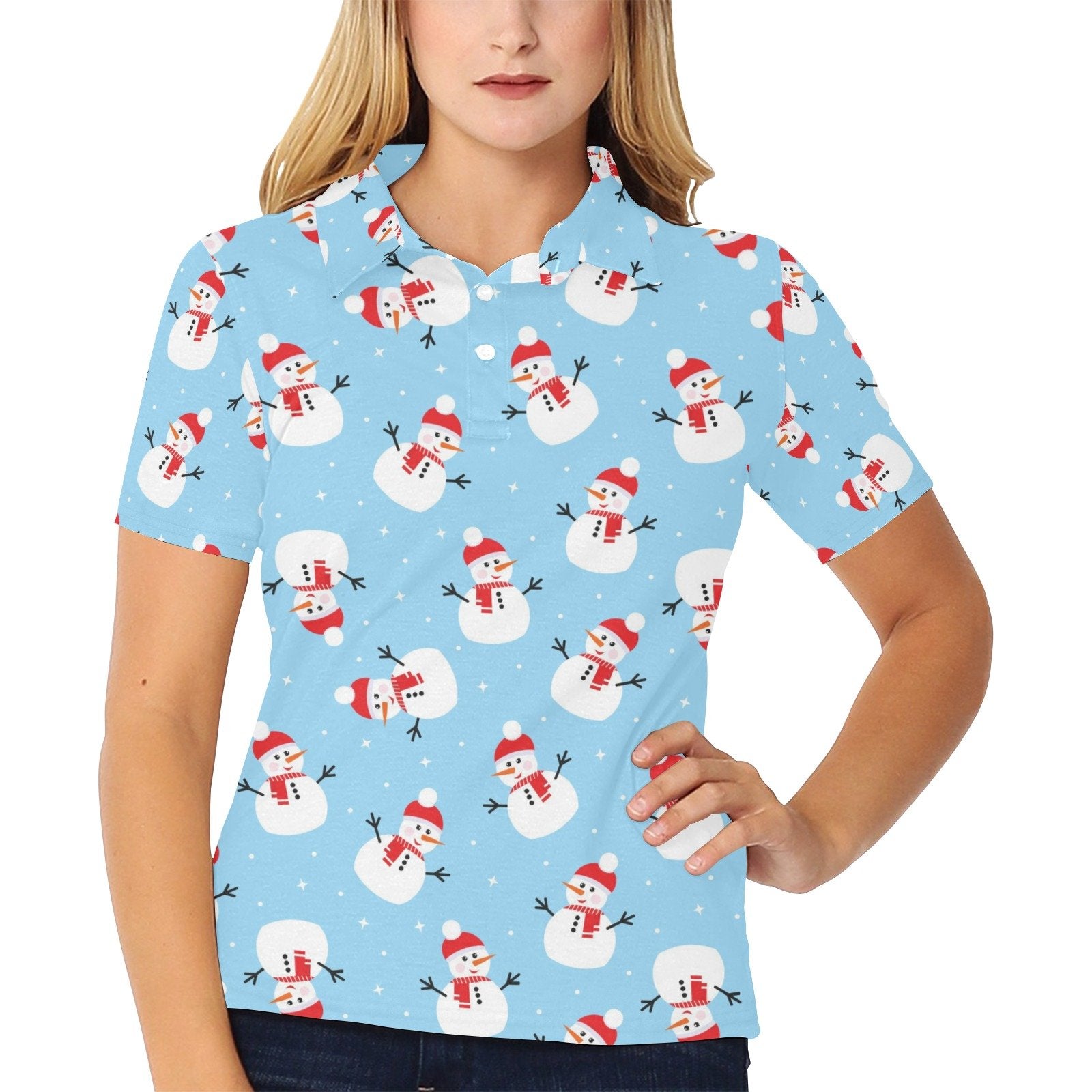 Snowman Print Design Women's Polo Shirt 3D Polo Shirt A5 - Bluefink