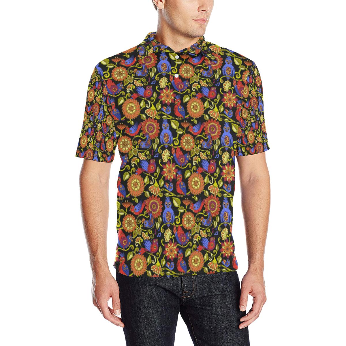 Steampunk Bird Design Themed Print Men Polo Shirt - Bluefink