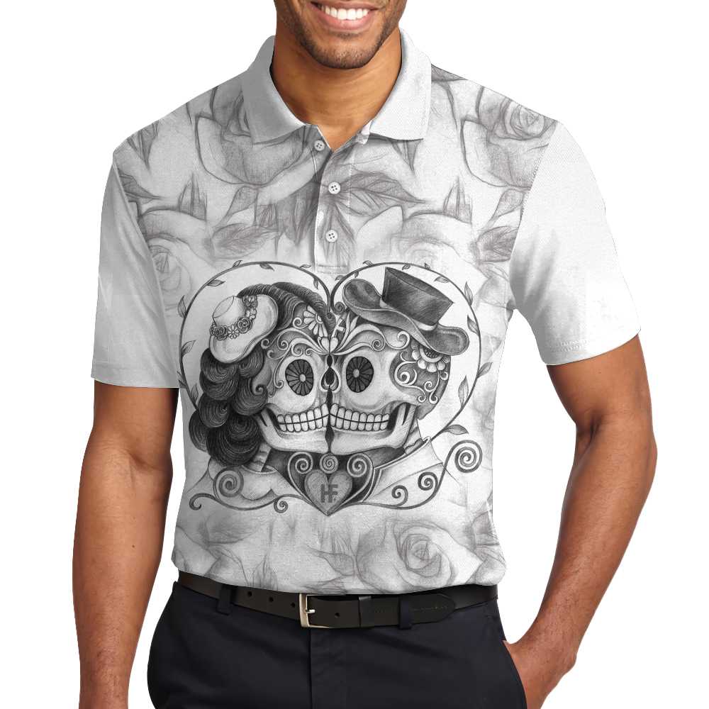 Sugar Skull Skeleton Till Death Do Us Part Calavera Couple Polo Shirt ...