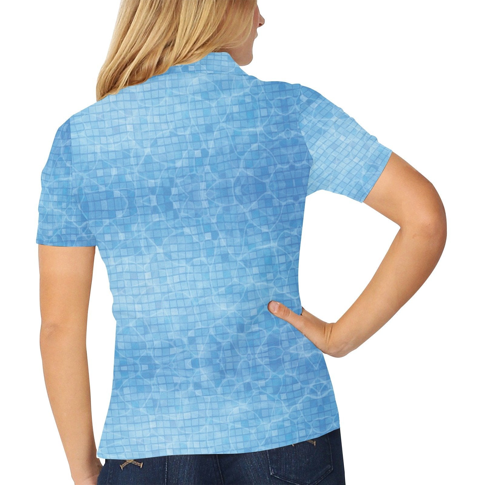 Swimming Pool Print Design Women's Polo Shirt - Bluefink