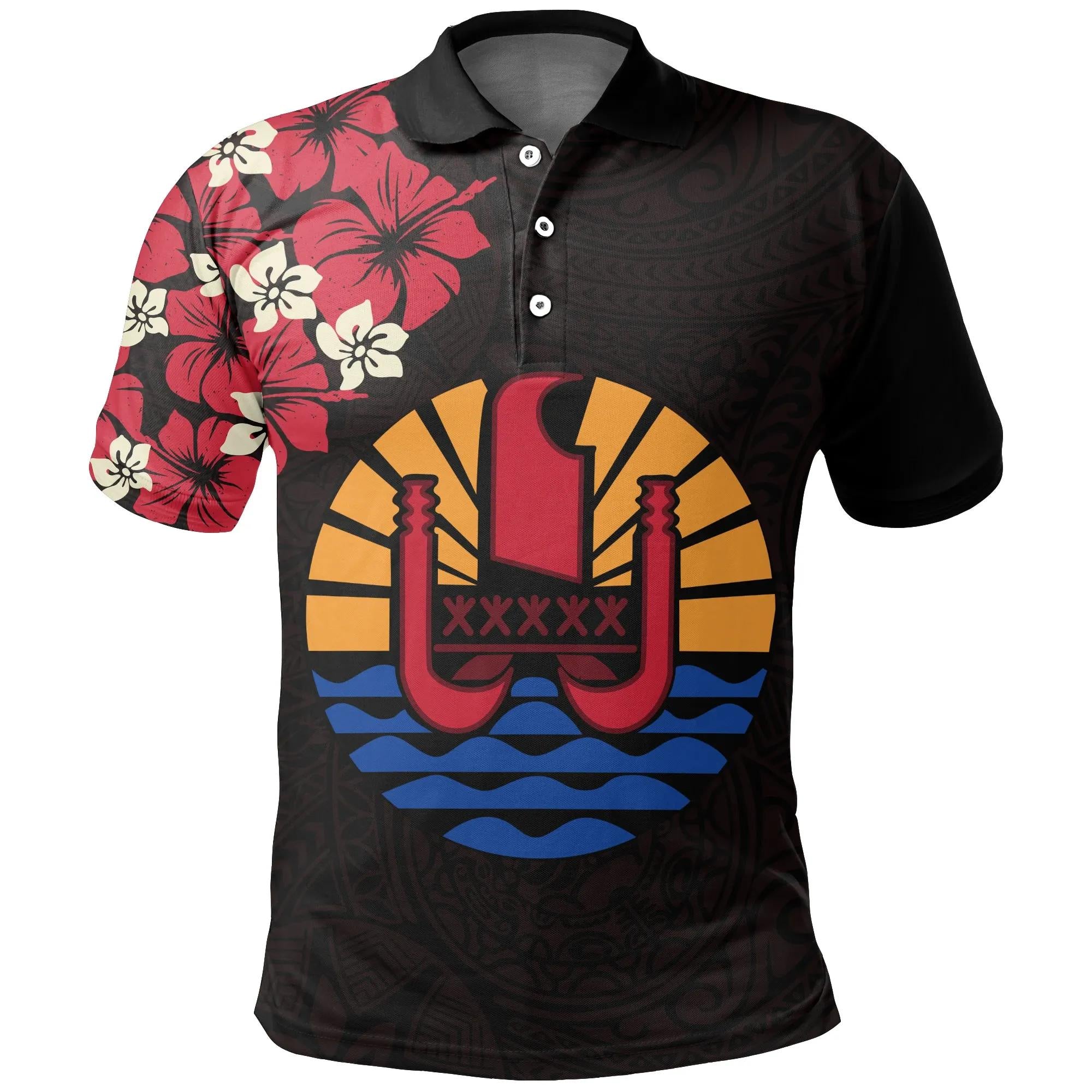 Tahiti Hibiscus Special Polo Shirt - Bluefink