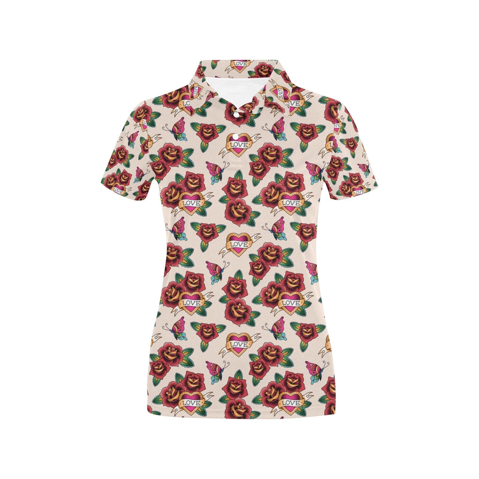 Tattoo Rose Print Design Women's Polo Shirt - Bluefink