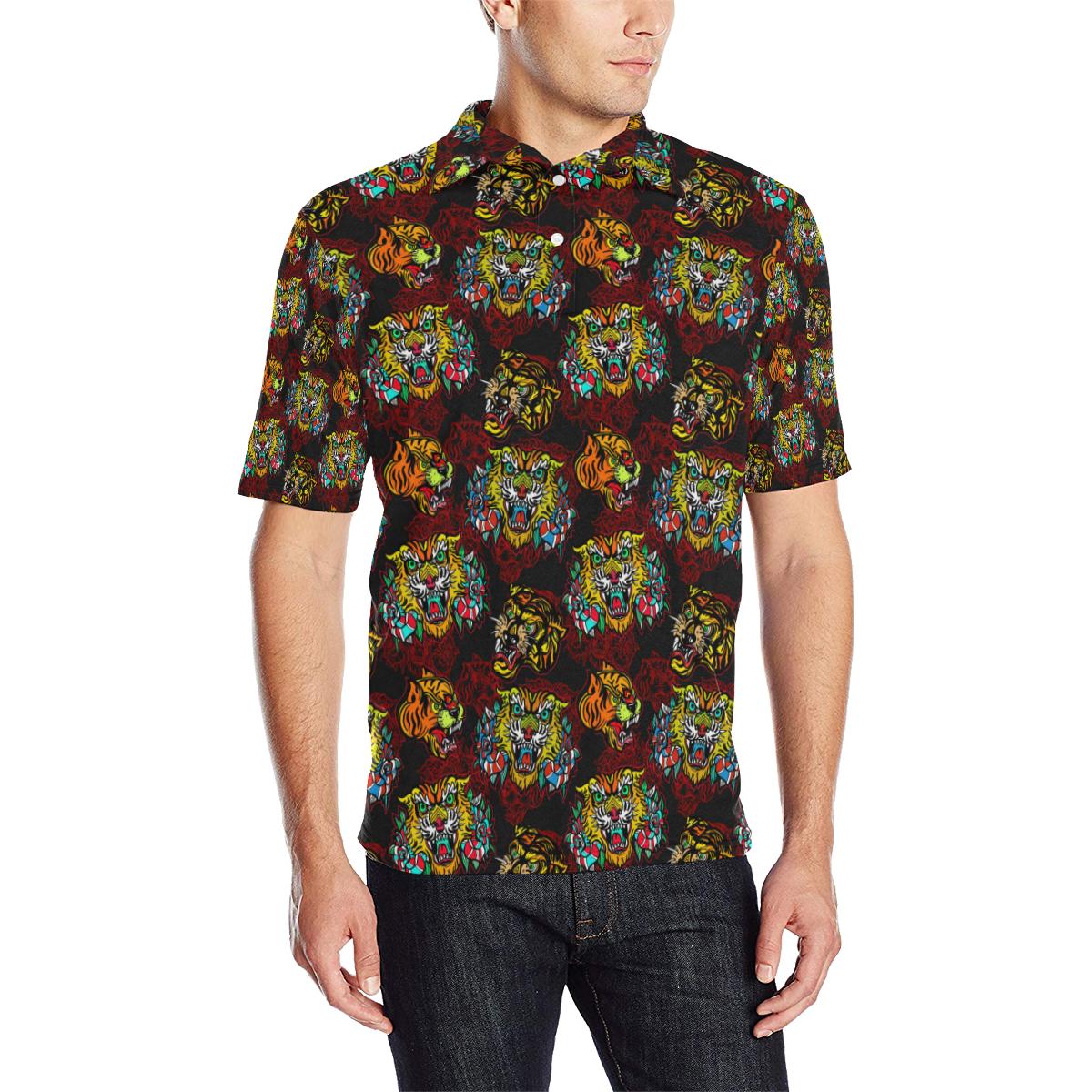 Tattoo Tiger Colorful Design Men Polo Shirt - Bluefink