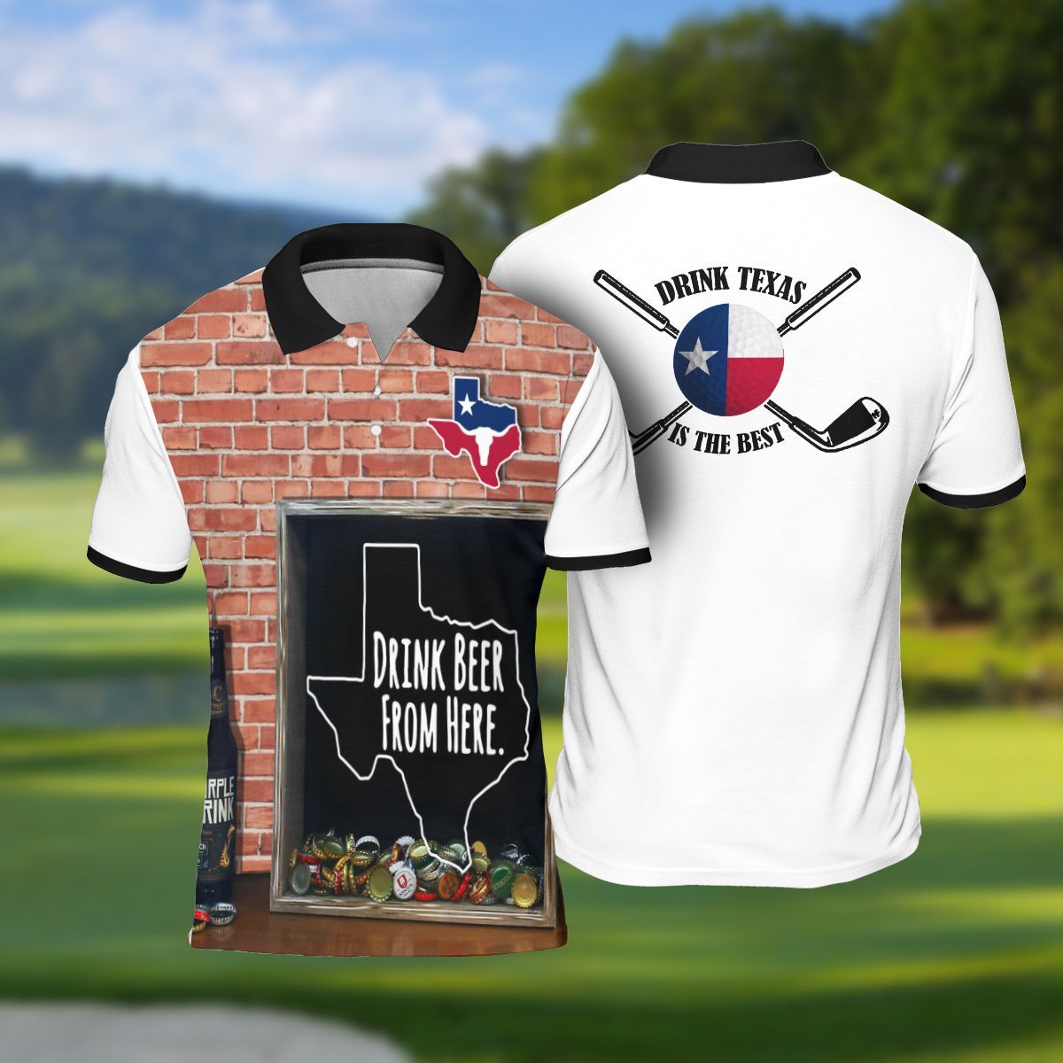 Texas Drink Beer Golf Ball Polo Shirt - Bluefink