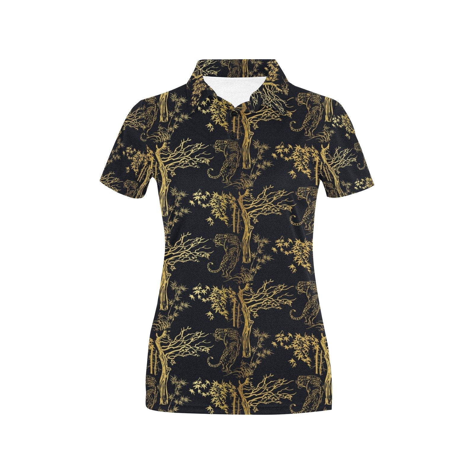 Tiger Gold Print Design Women's Polo Shirt - Bluefink