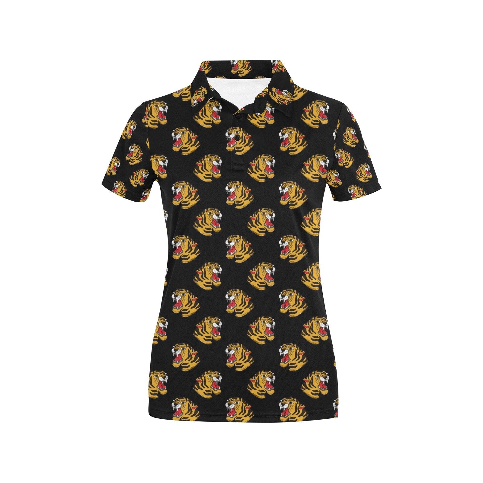 Tiger Head Print Design Women's Polo Shirt - Bluefink