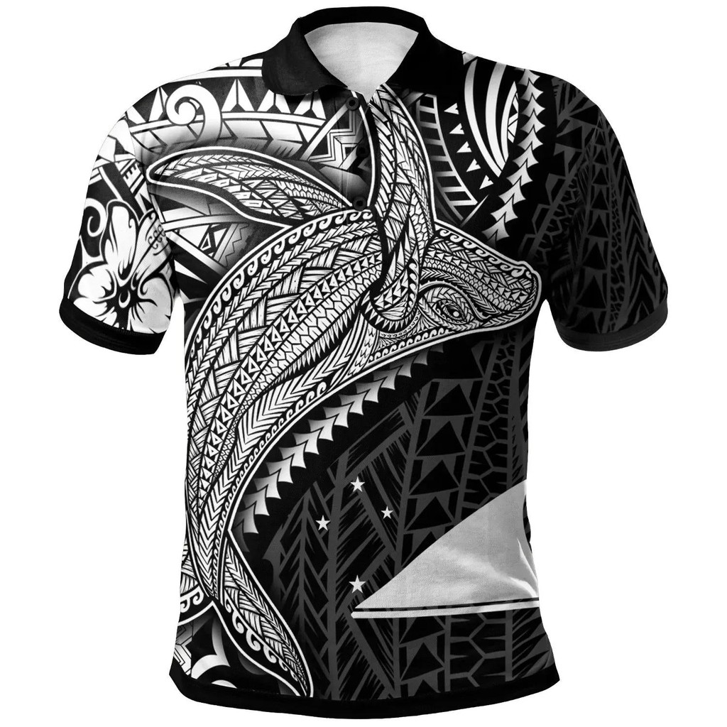 Tokelau Polo Shirt - Humpback Whale & Coat of Arms White - Bluefink