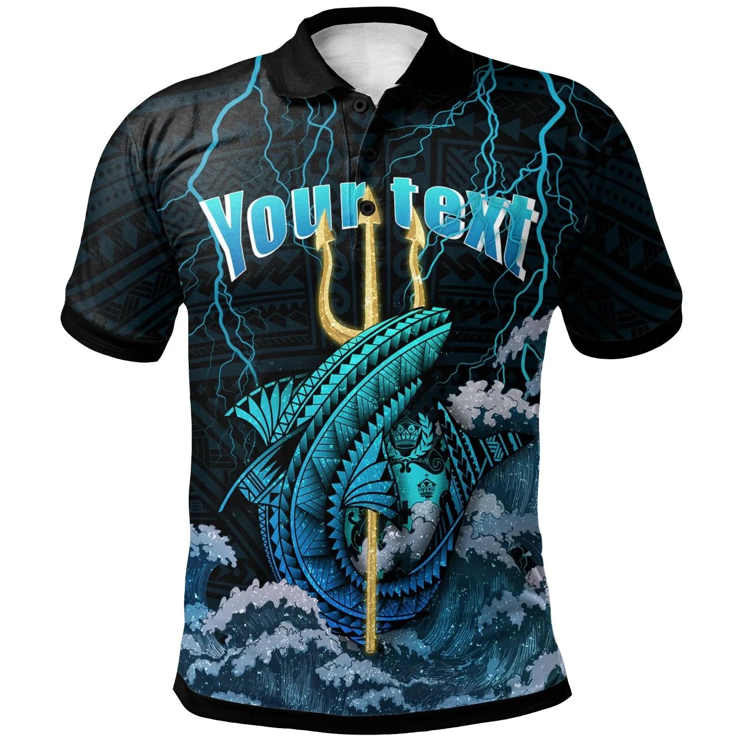 Tonga Custom Personalized Polo Shirt - Trident Thunder Shark - Bluefink