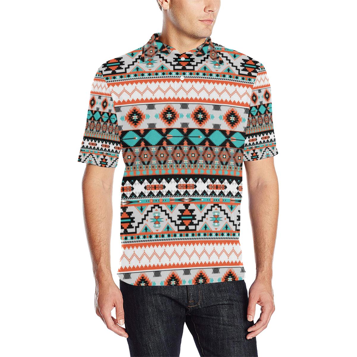 Tribal Aztec Indians Pattern Men Polo Shirt - Bluefink