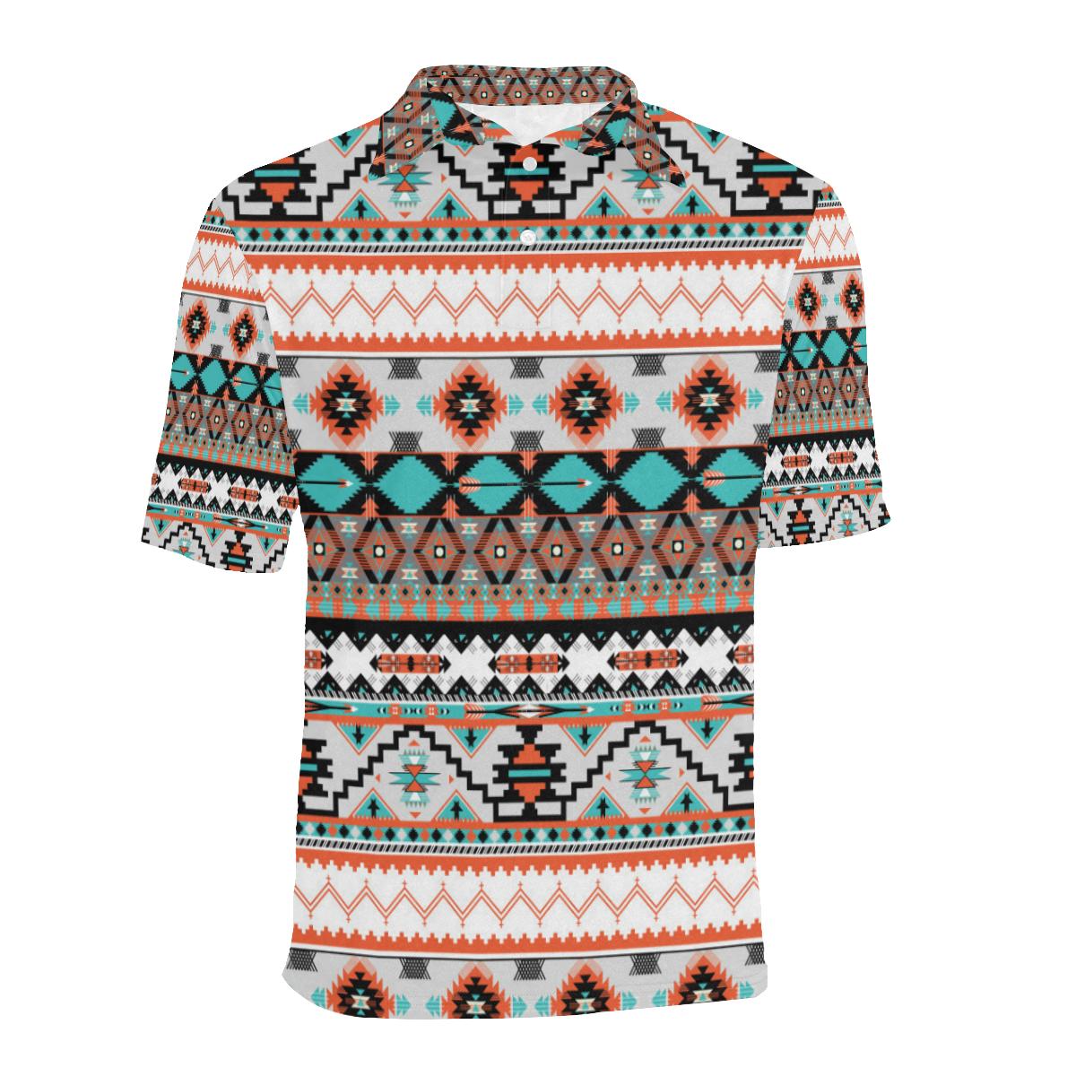 Tribal Aztec Indians Pattern Men Polo Shirt - Bluefink