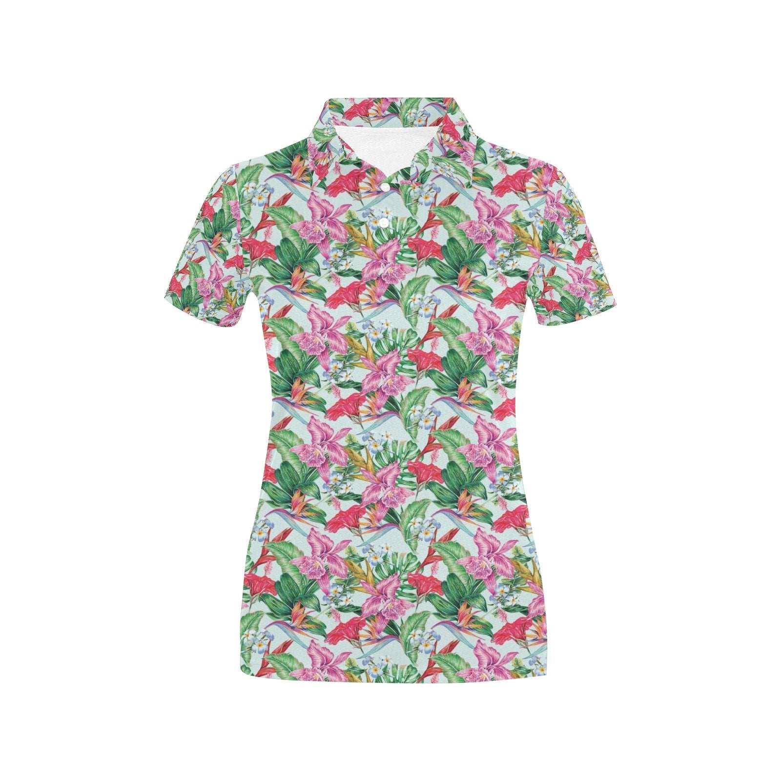 Tropical Flower Print Design Women's Polo Shirt 3D Polo Shirt A2 - Bluefink
