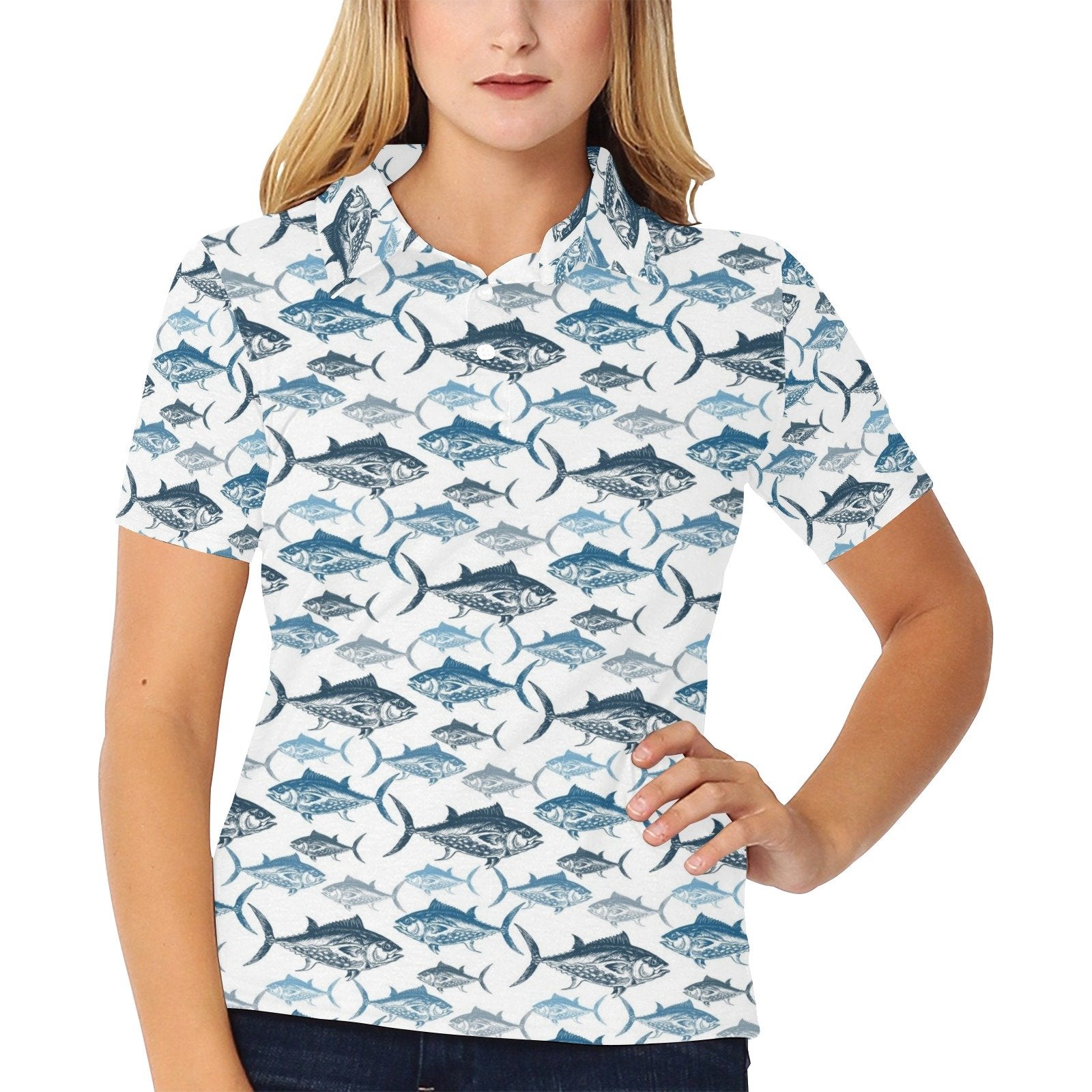 Tuna Fish Print Design Women's Polo Shirt 3D Polo Shirt A4 - Bluefink