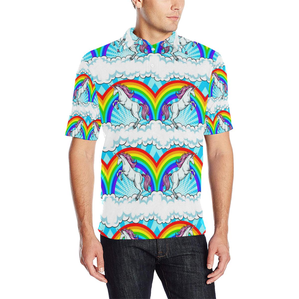 Unicorn Rainbow Men Polo Shirt - Bluefink