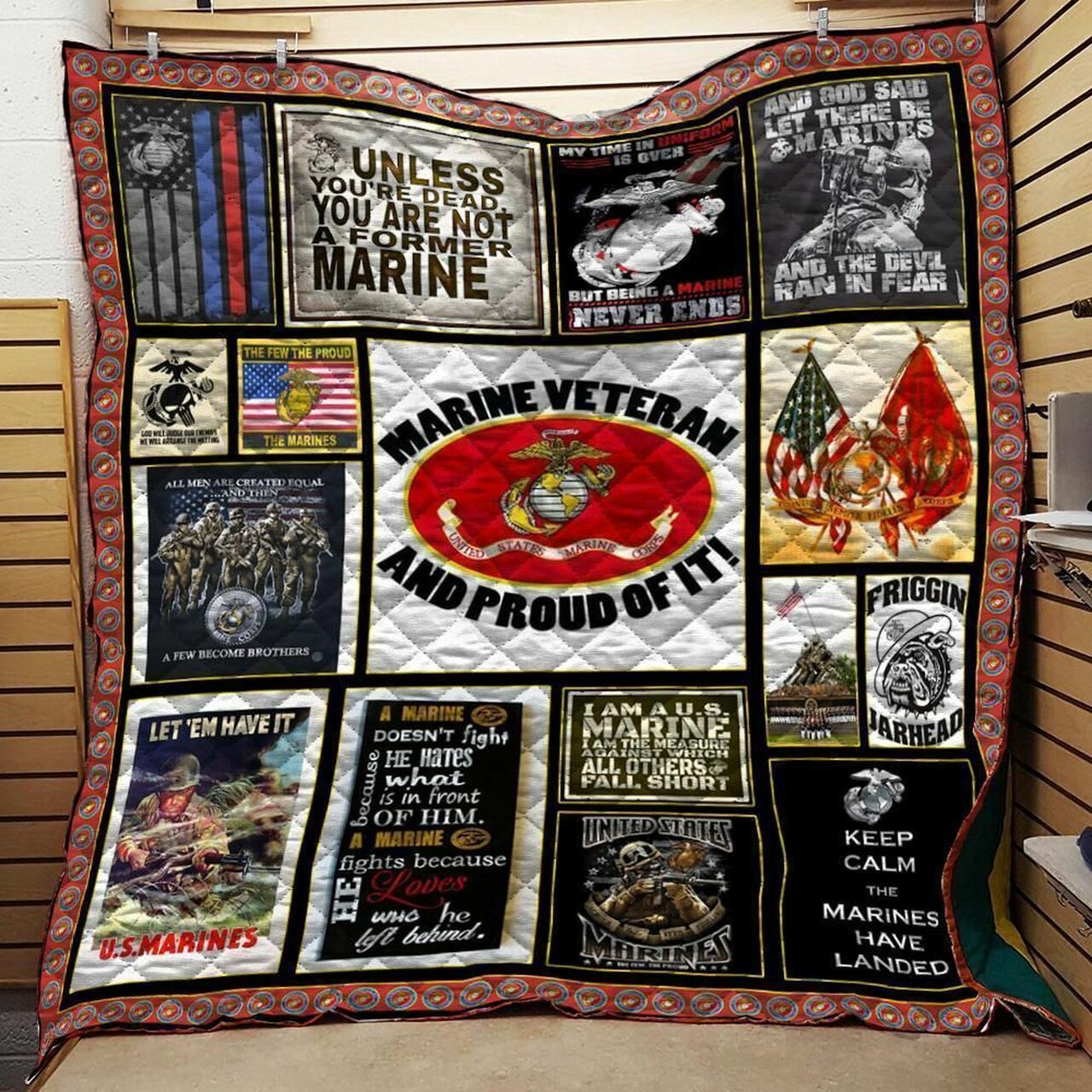 Us Marine Veteran And Proud Of It Quilt Bedding Set Blanket - Bluefink