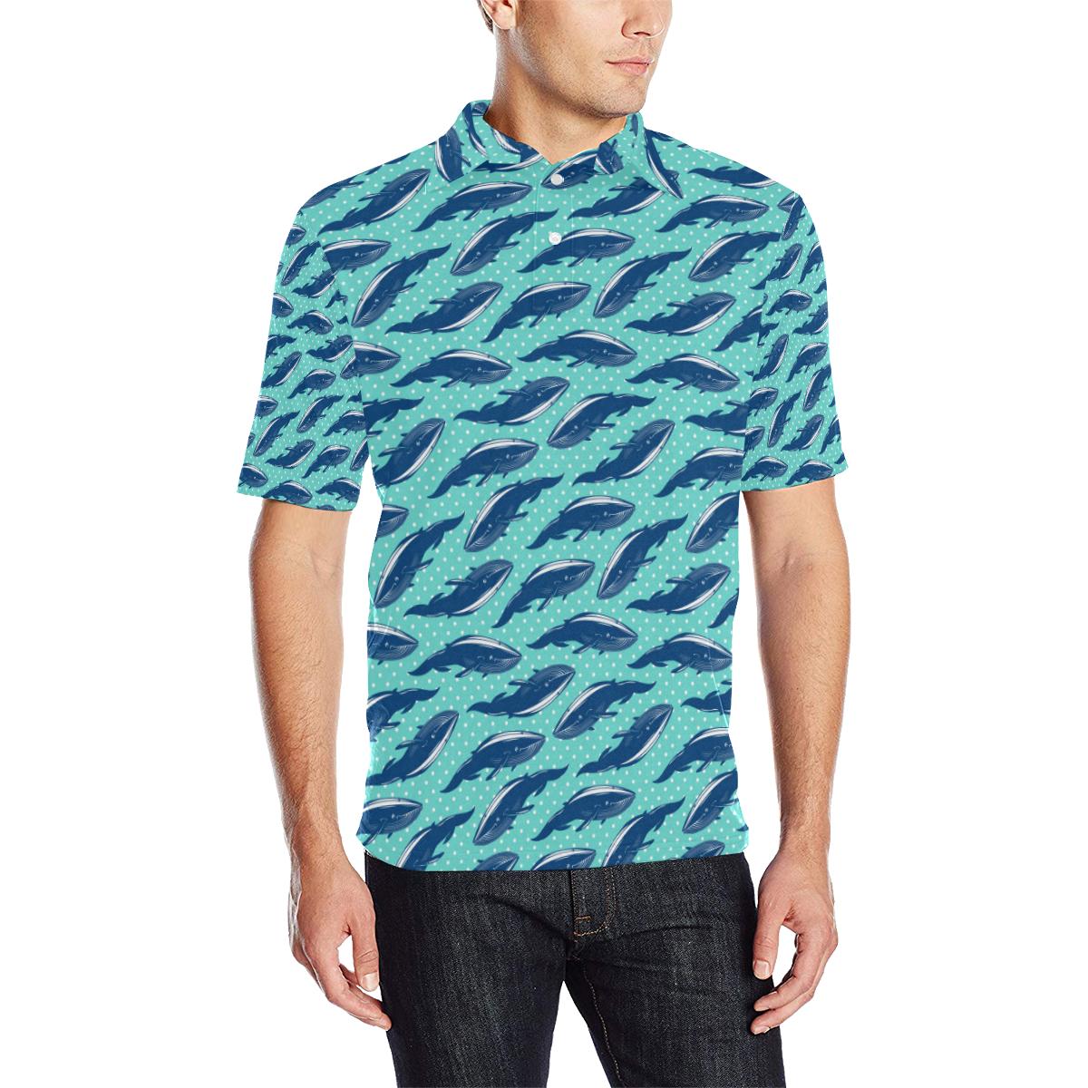 Whale Polka Dot Design Themed Print Men Polo Shirt - Bluefink