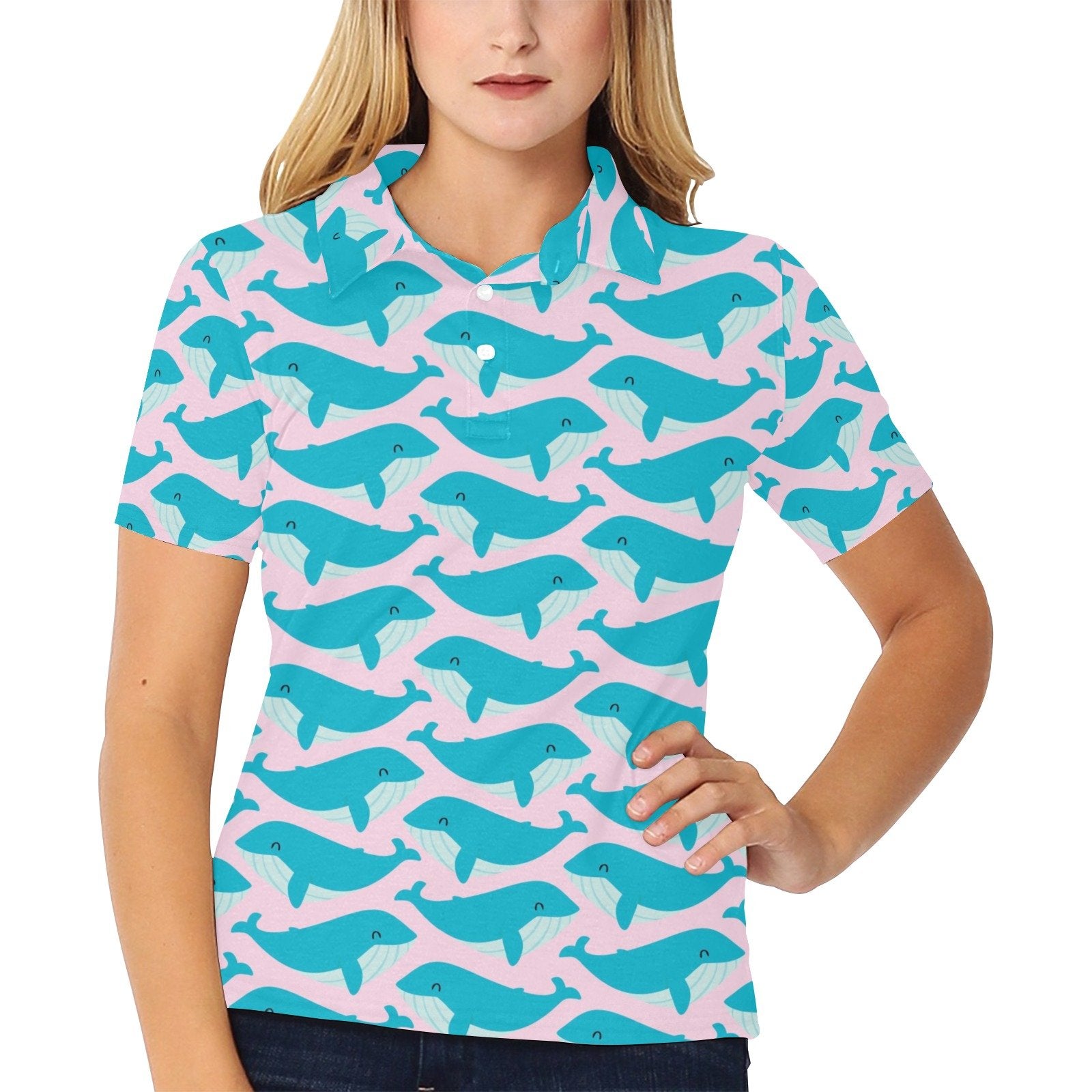 Whale Print Design Women's Polo Shirt 3D Polo Shirt A4 - Bluefink