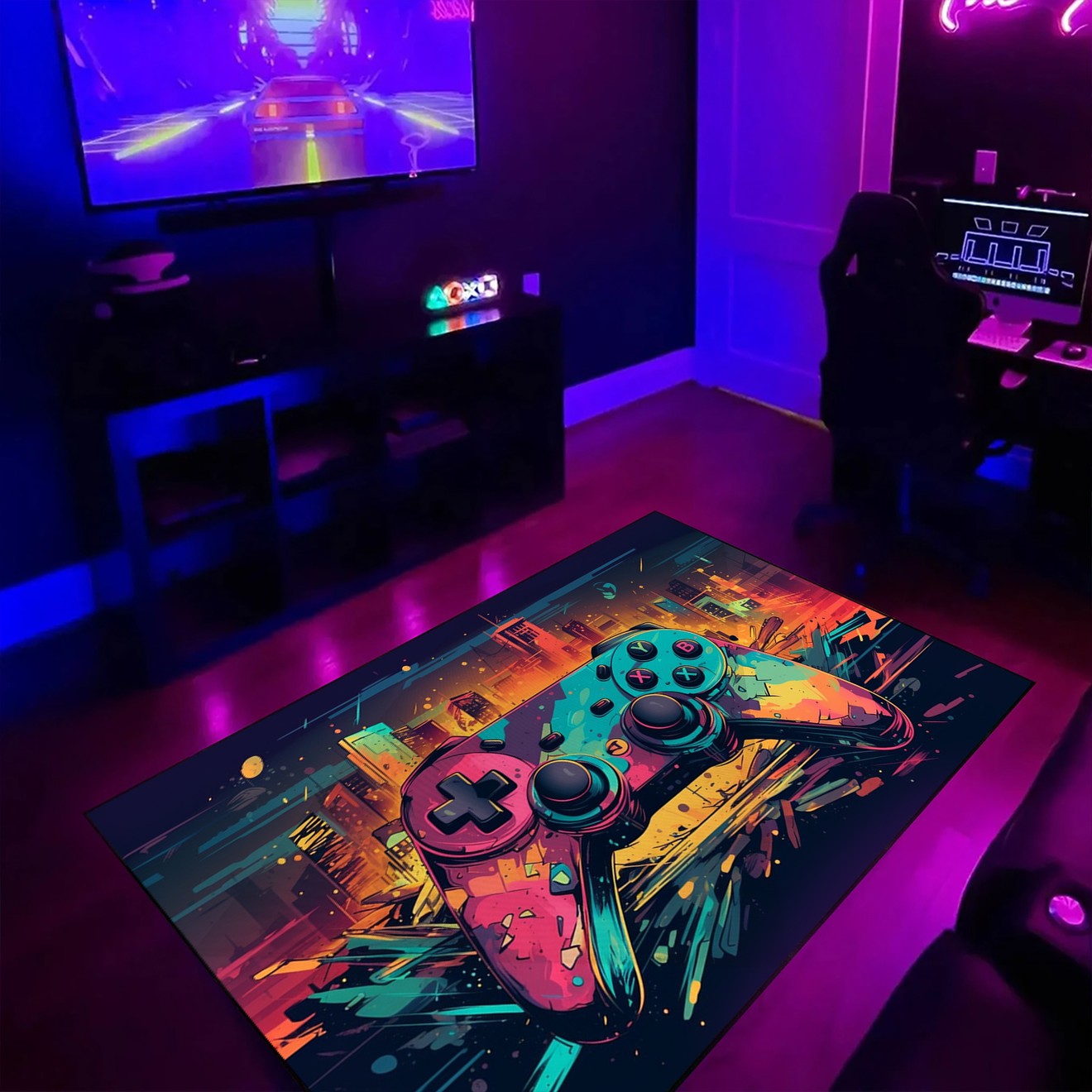 Custom Game Room Area Rug for Kids - Shufflezone Game Carpet - Bluefink