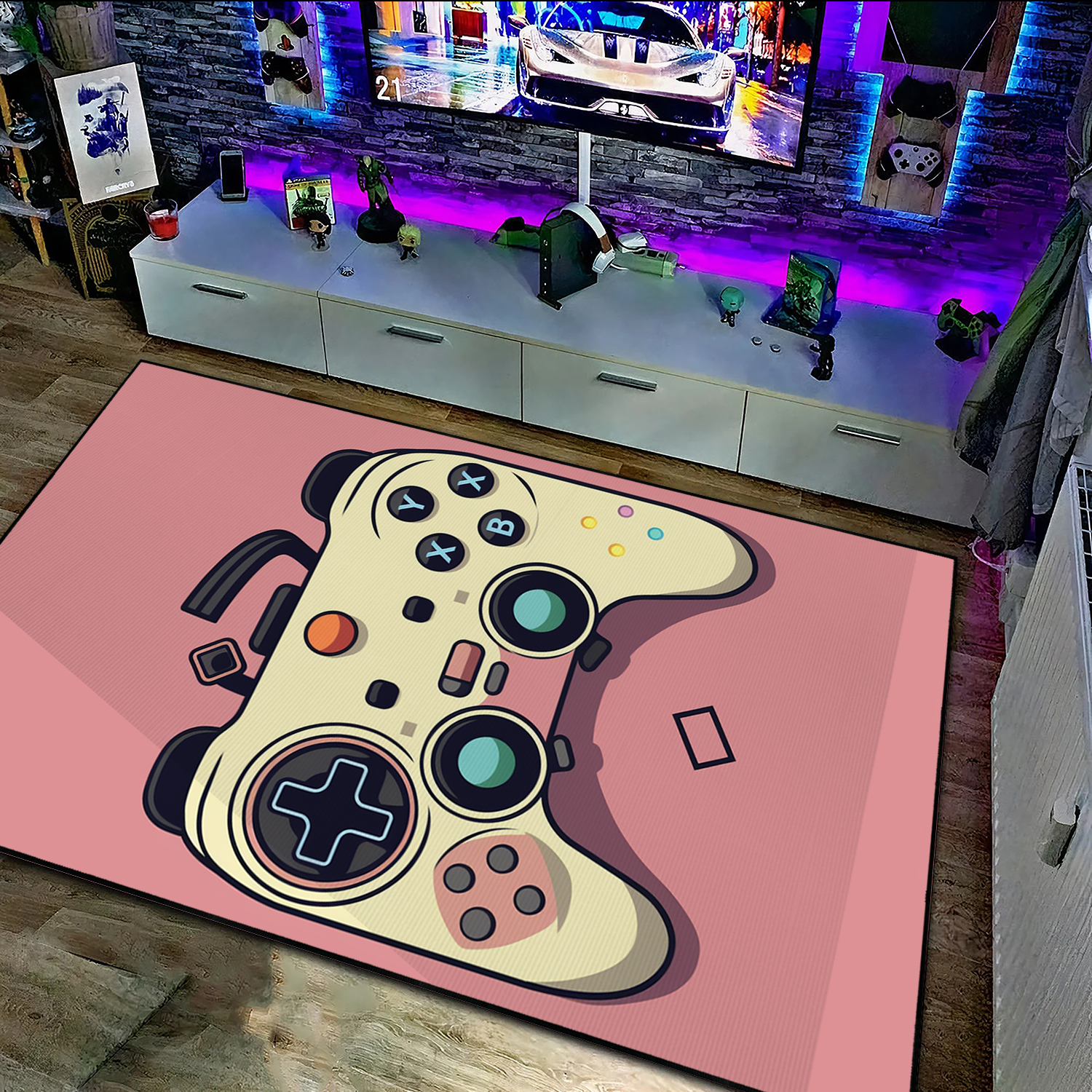 Customizable Game Room Carpet with Shufflezone Gaming Controller Design ...