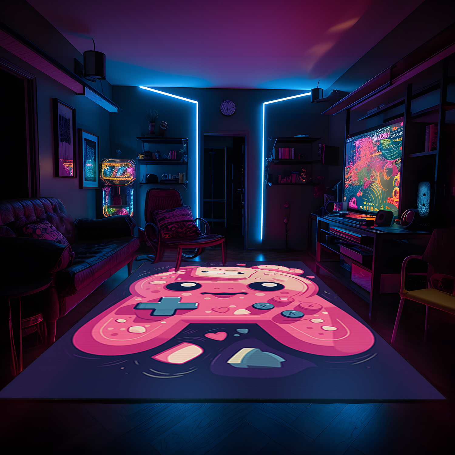 Customizable Game Room Themed Carpet with Shufflezone Game Controller ...